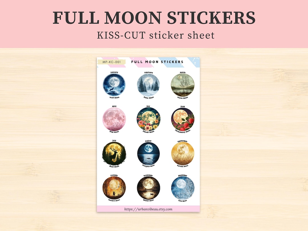 Full Moon Journaling Stickers: Lunar Phase Vinyl Decals - Etsy