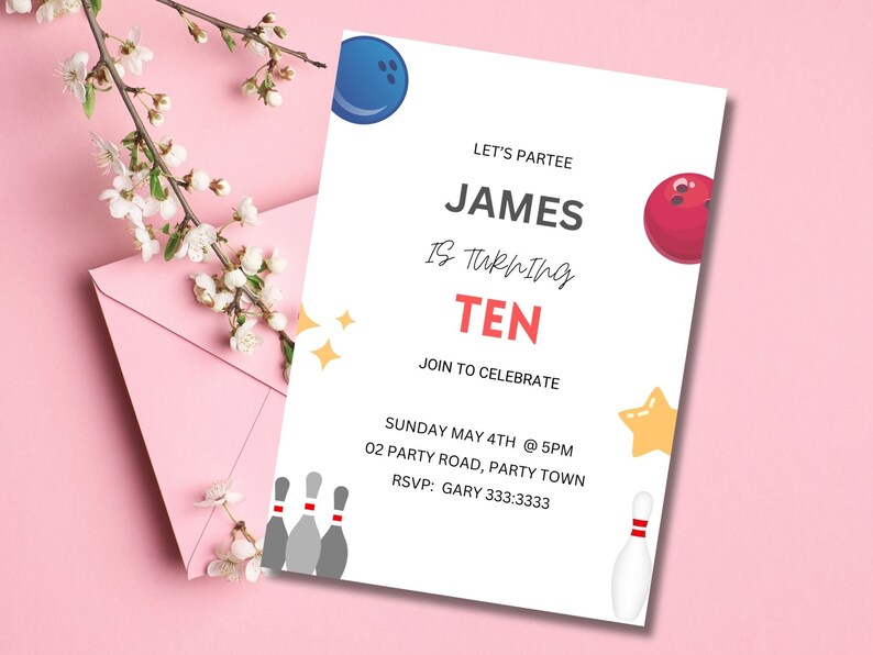 Editable Bowling Birthday Party Invitation Girl Bowling Birthday Invite ...