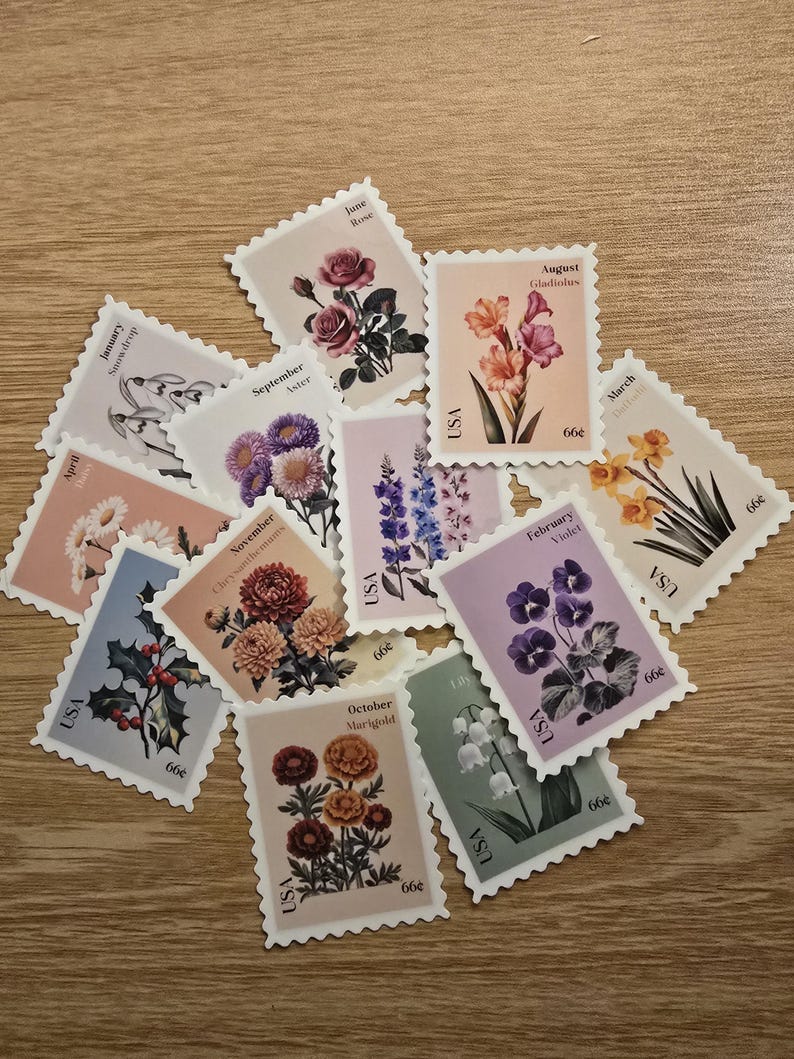 Birth Flower Stamp Stickers – Custom Vinyl Laminated Decals for ...