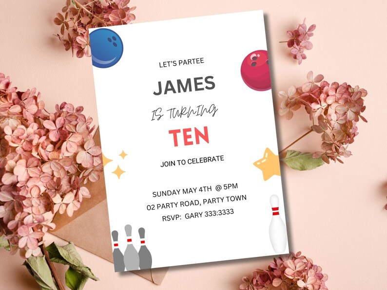 Editable Bowling Birthday Party Invitation Girl Bowling Birthday Invite ...