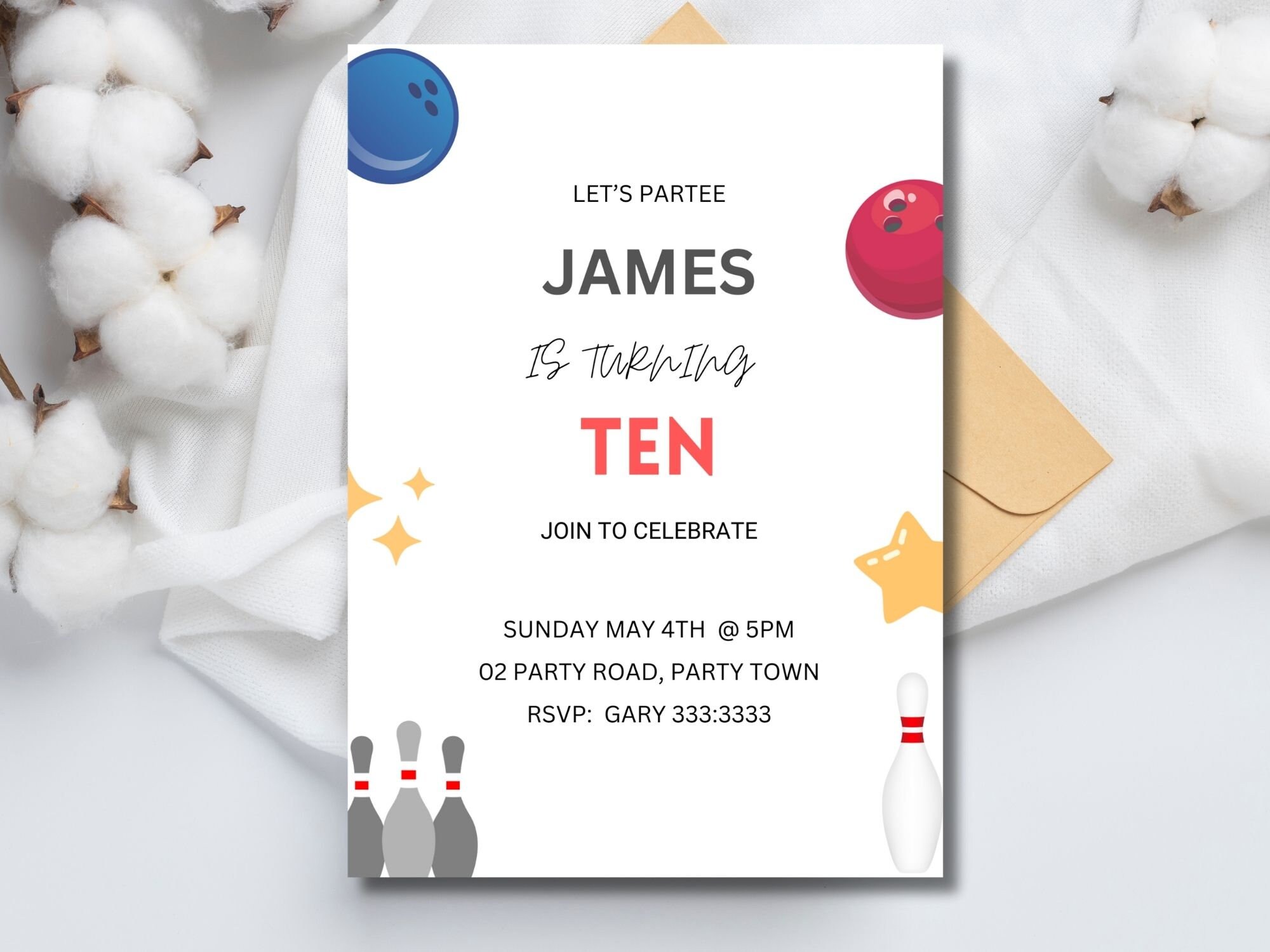Editable Bowling Birthday Party Invitation Girl Bowling Birthday Invite ...