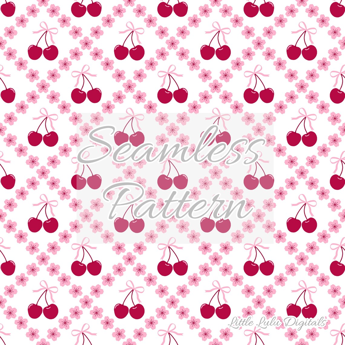Cherries and Cherry Blossoms Seamless Pattern - Watercolor Cherry ...