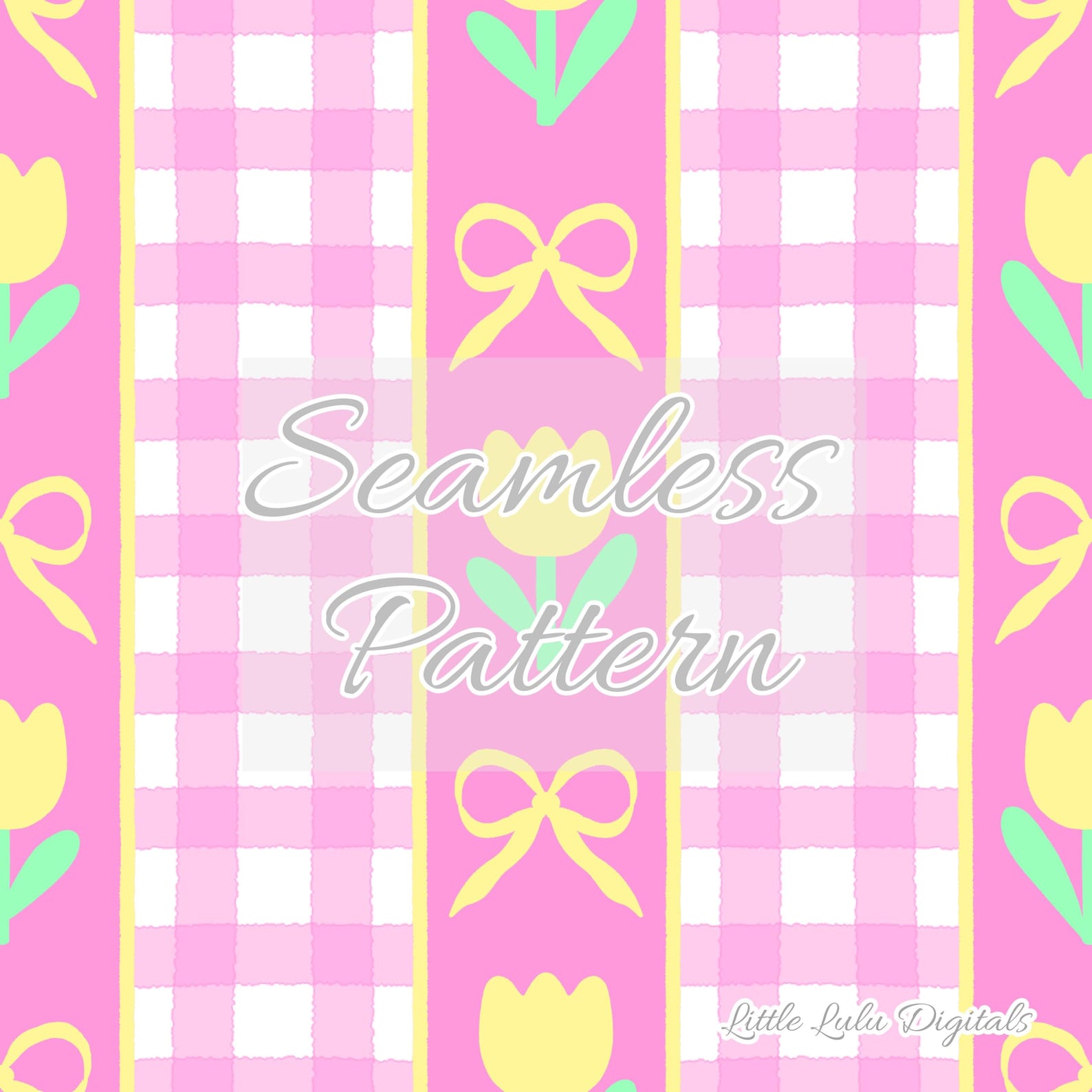 Preppy Easter Seamless Pattern - Watercolor Easter Tulip Bow Gingham ...
