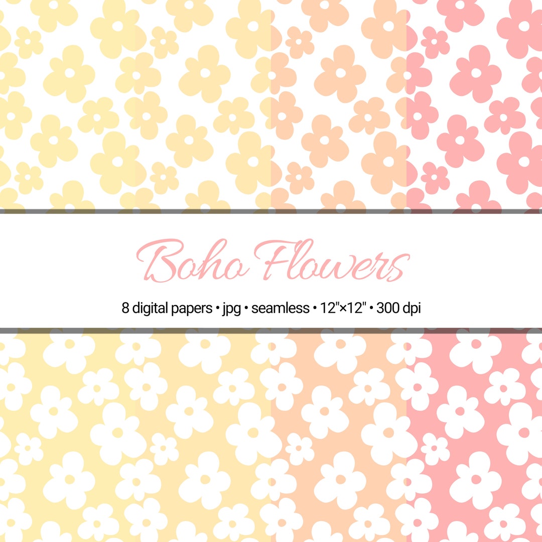 Flower Digital Paper - Floral Seamless Pattern - Boho Flowers Digital ...