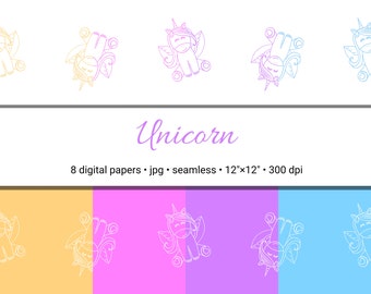 16 Seamless Watercolor Unicorn Papers, Seamless Digital Paper,baby ...
