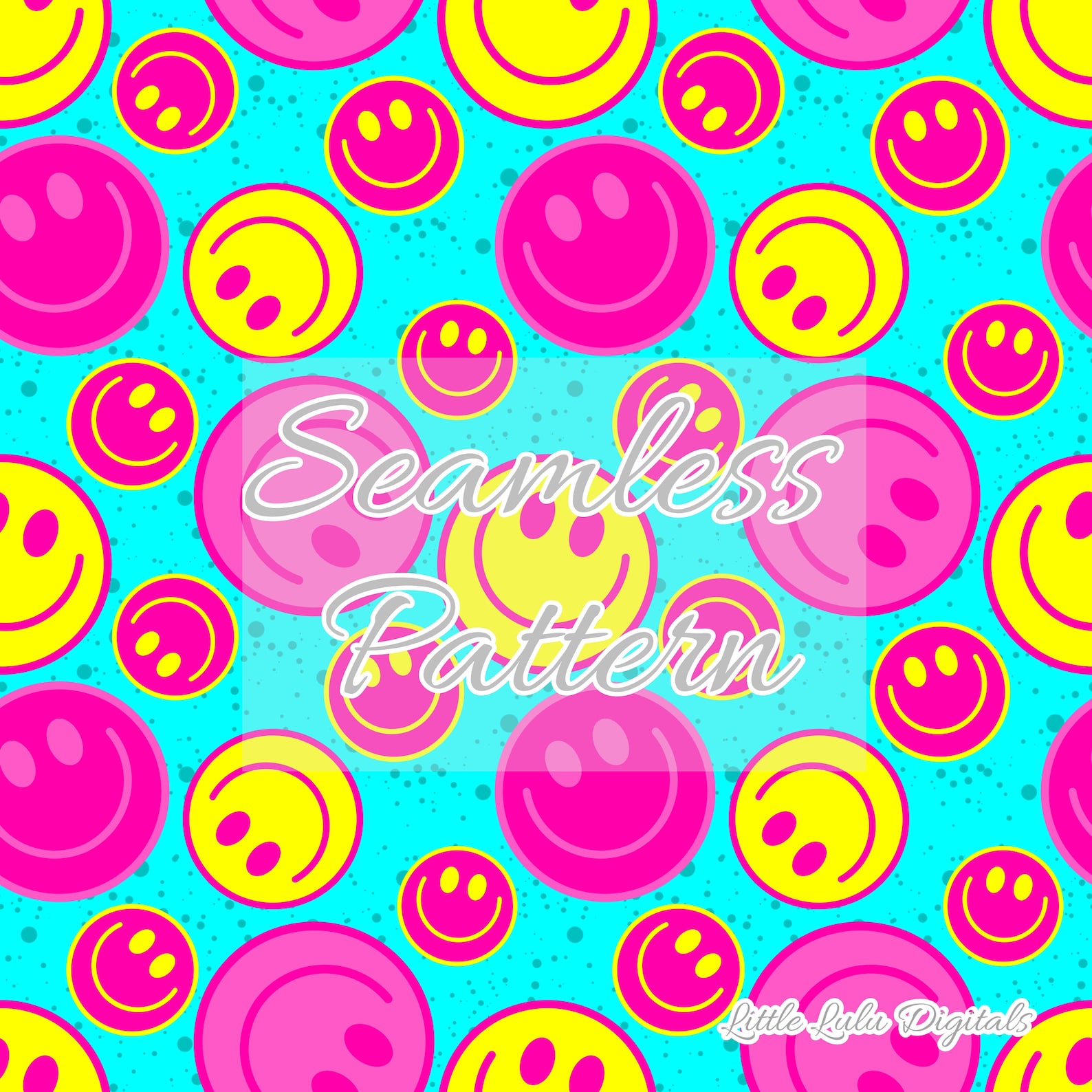Pink & Yellow Happy Face Seamless Pattern - Summer Fabric, Swim Safe ...