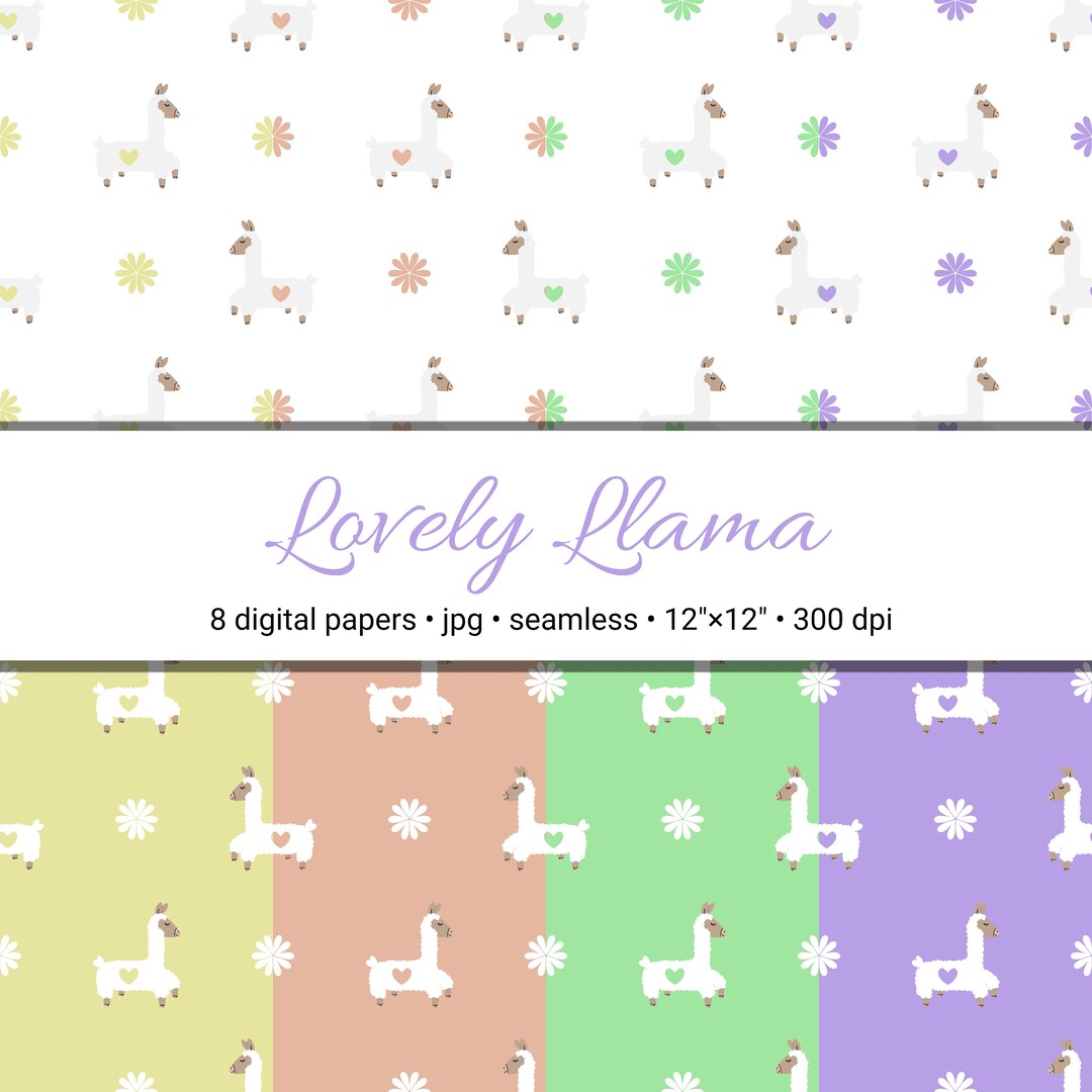 Llama Digital Paper - Seamless Pattern Cute Animals Baby Girl Baby Boy ...
