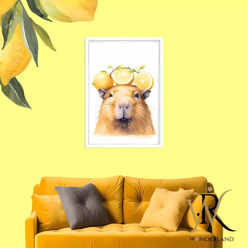 Capybara Lemon Watercolor Print Set, Animal Wall Art (digital Download ...