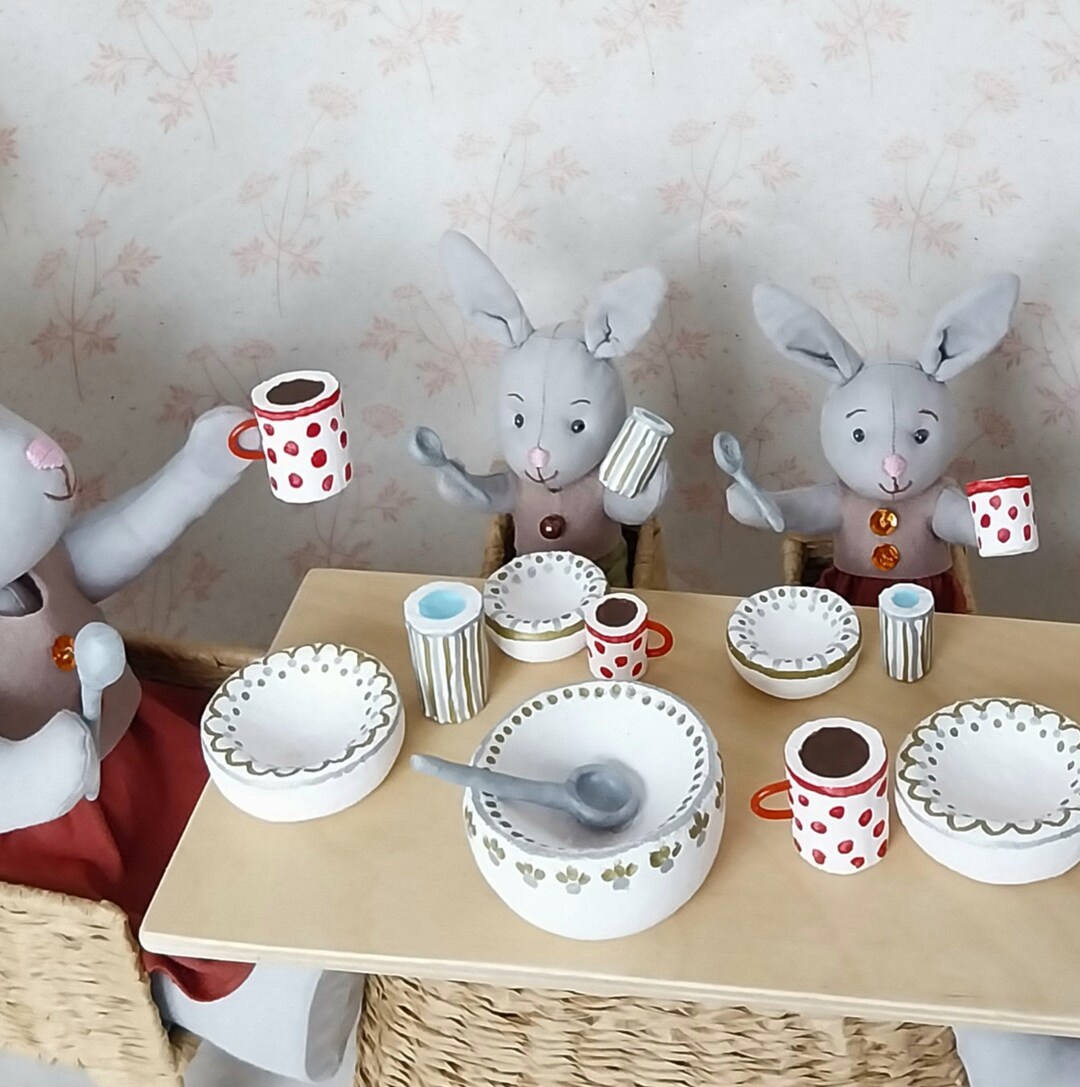 Handmade Miniature Doll Nursery, Rattan Dining Table With Chairs ...