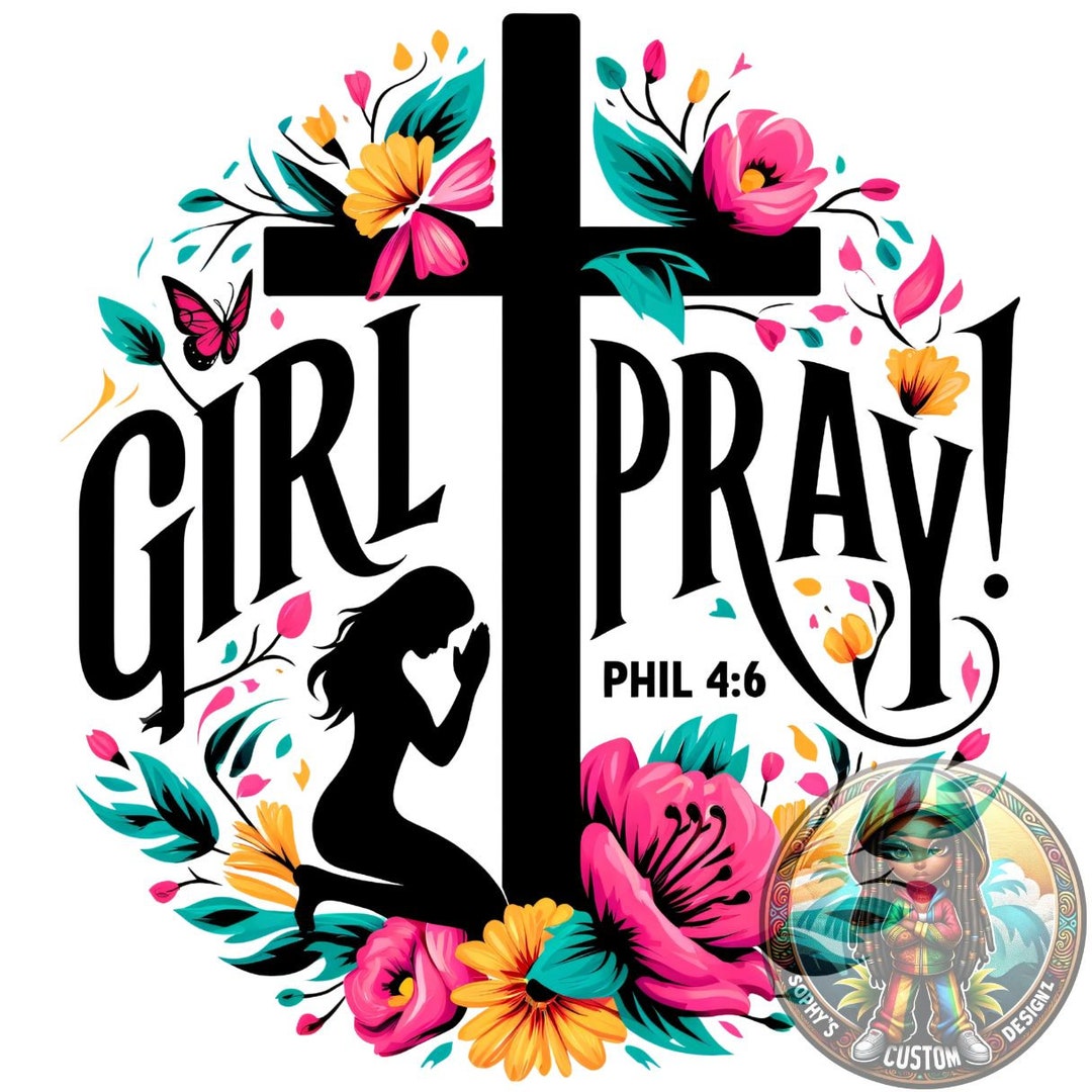 Pray Girl Inspirational Prayer Art for Women, Spiritual Faith PNG ...
