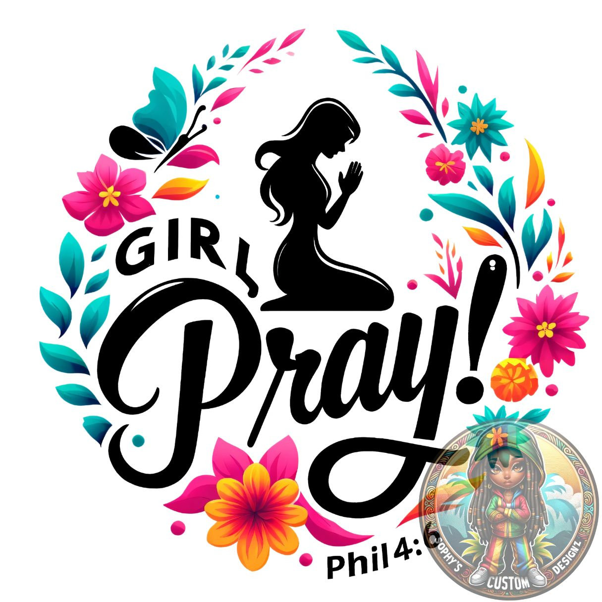Pray Girl Inspirational Prayer Art for Women, Spiritual Faith PNG ...