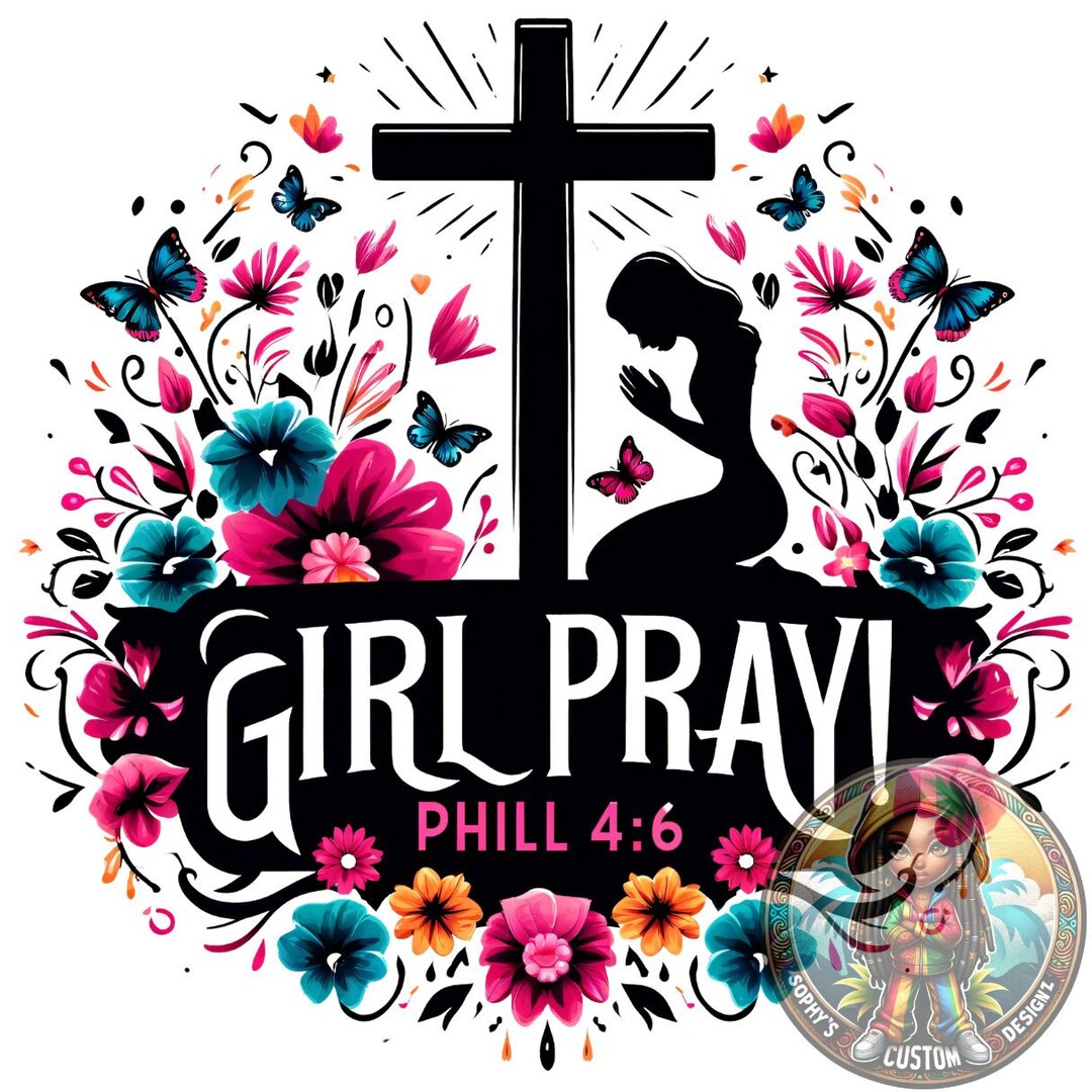 Pray Girl Inspirational Prayer Art for Women, Spiritual Faith PNG ...