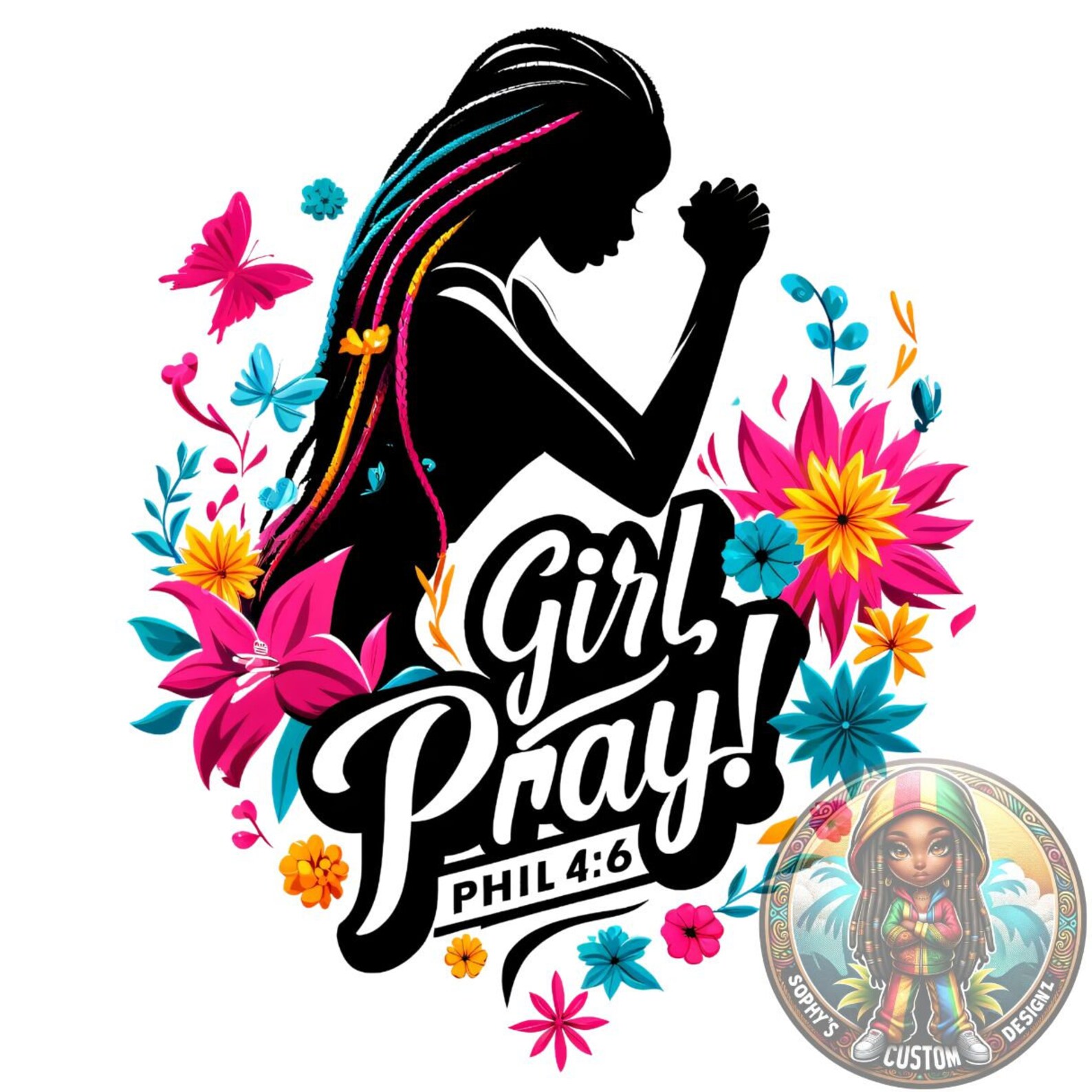 Pray Girl Inspirational Prayer Art for Women, Spiritual Faith PNG ...