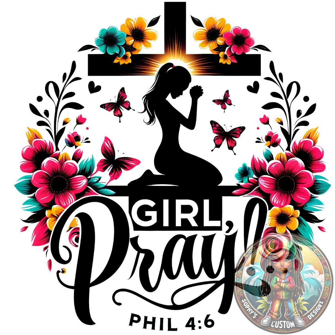 Pray Girl Inspirational Prayer Art for Women, Spiritual Faith PNG ...
