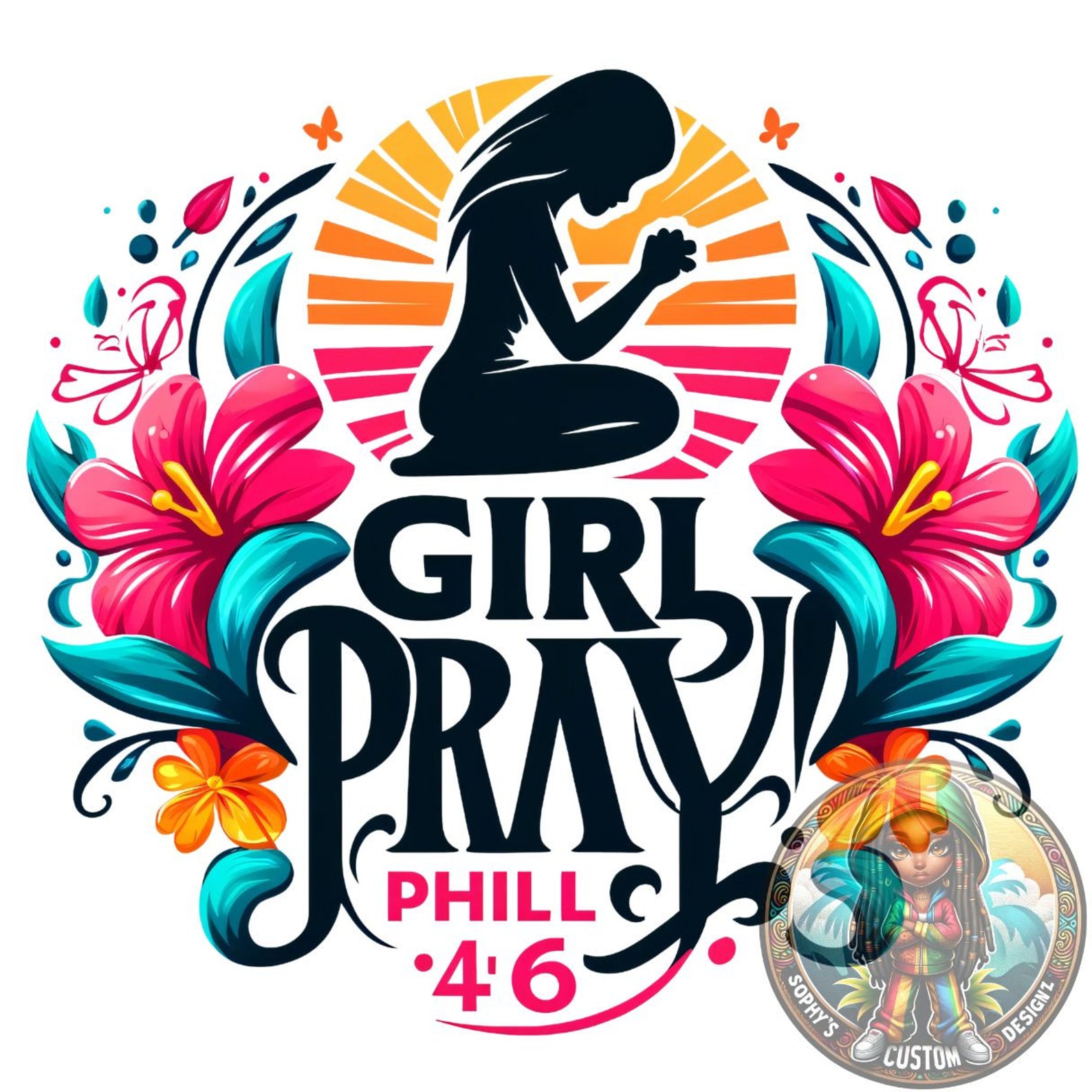 Pray Girl Inspirational Prayer Art for Women, Spiritual Faith PNG ...
