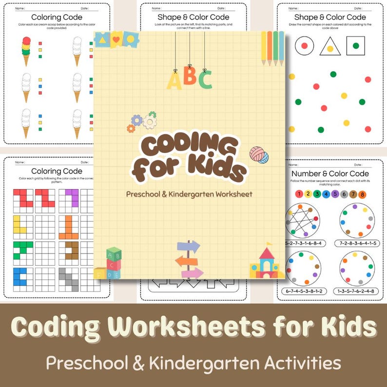 Preschool Coding Worksheets | Color, Shapes, Numbers | Early Learning ...