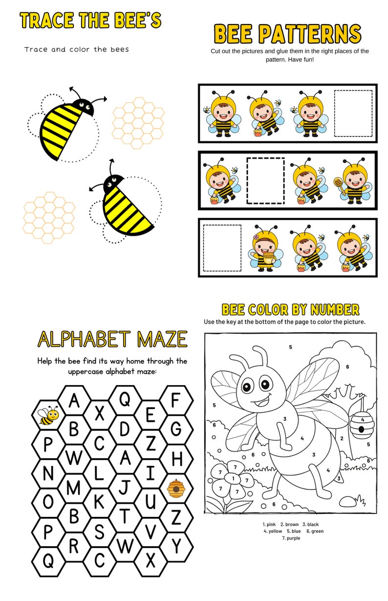 Fun Bee Preschool Workbook, Instant Download, Educational Coloring ...
