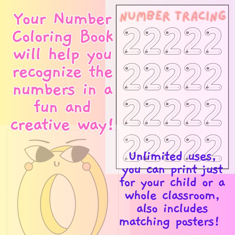 Number Coloring Book: Preschool Learning, Cut & Trace (digital Download ...