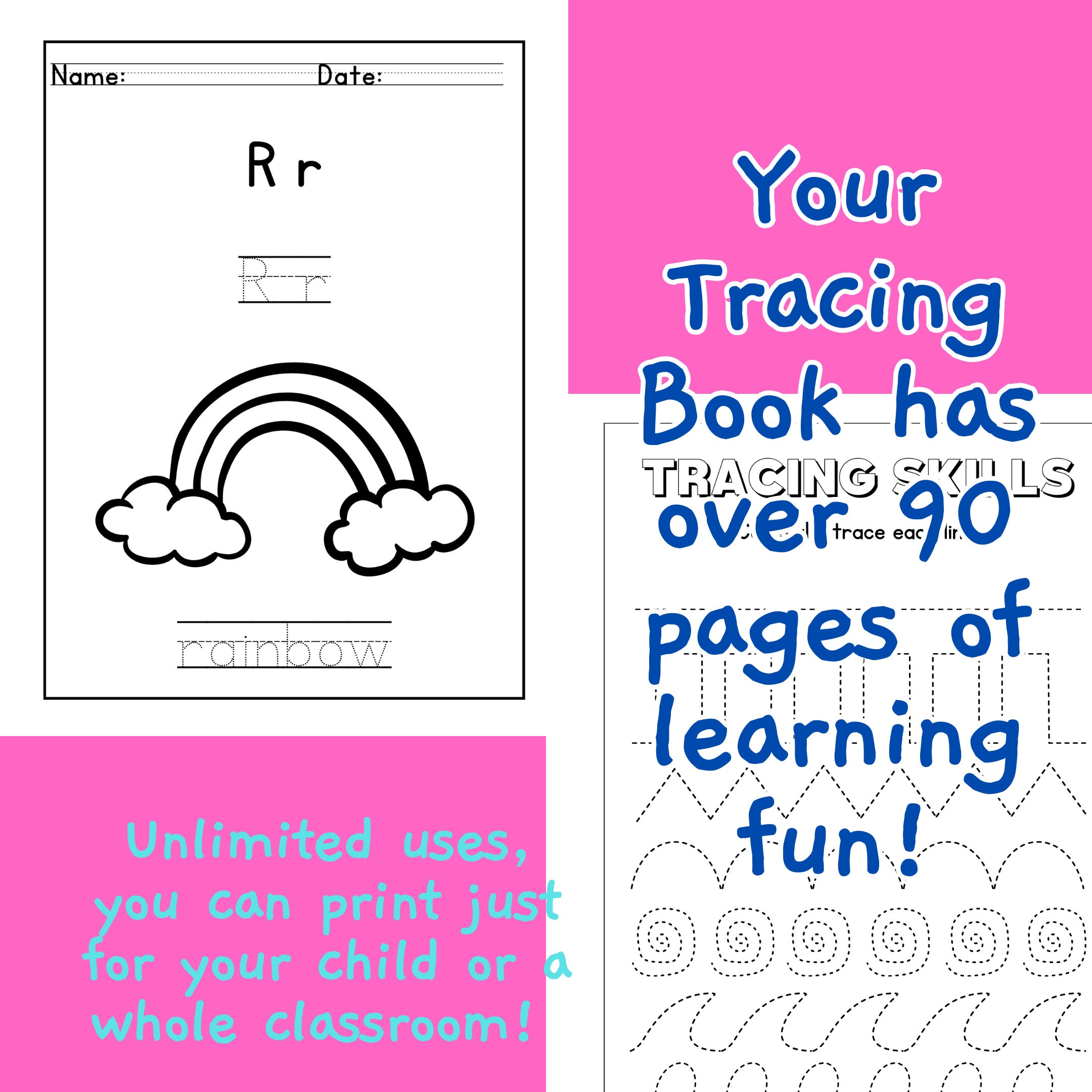 Alphabet Tracing Book Printable Workbook, Preschool Kindergarten ...