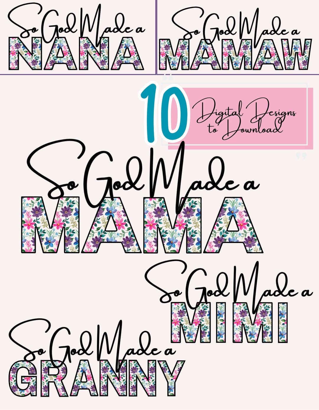 So God Made a Mama Floral Design Bundle (digital Download) - Etsy