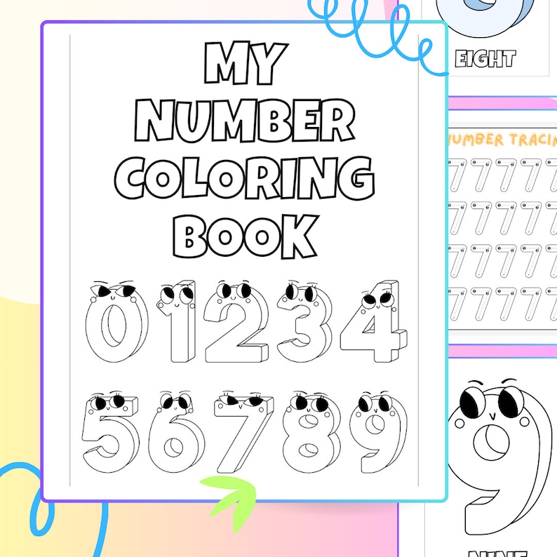 Number Coloring Book: Preschool Learning, Cut & Trace (digital Download ...