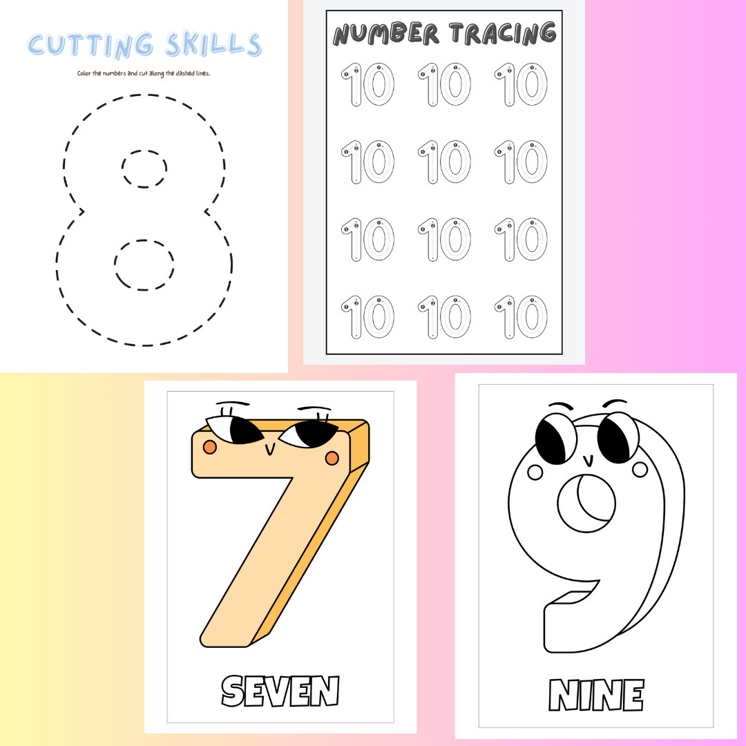 Number Coloring Book: Preschool Learning, Cut & Trace (digital Download ...