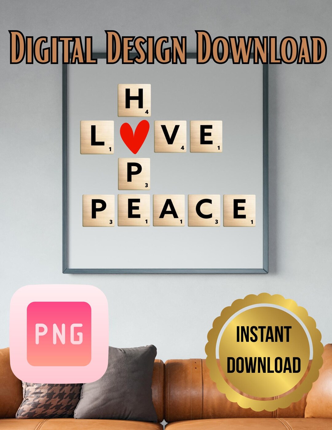 Hope Love Peace Scrabble Art | Inspirational Wall Decor (PNG Digital ...