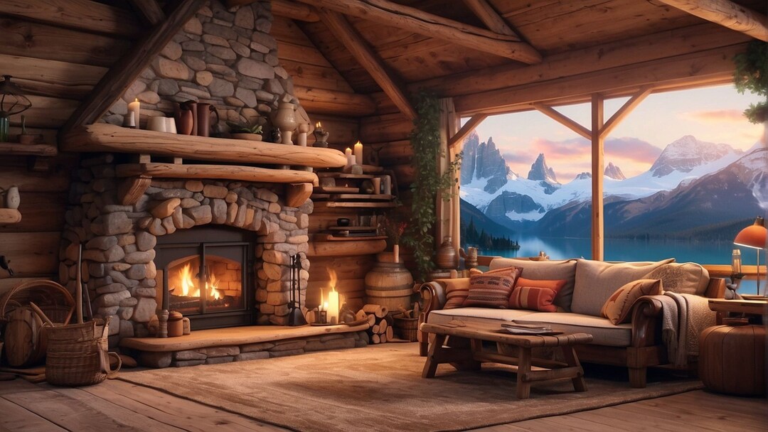 Rustic Retreat Cozy Cabin 5 Virtual Backgrounds Winter Zoom - Etsy