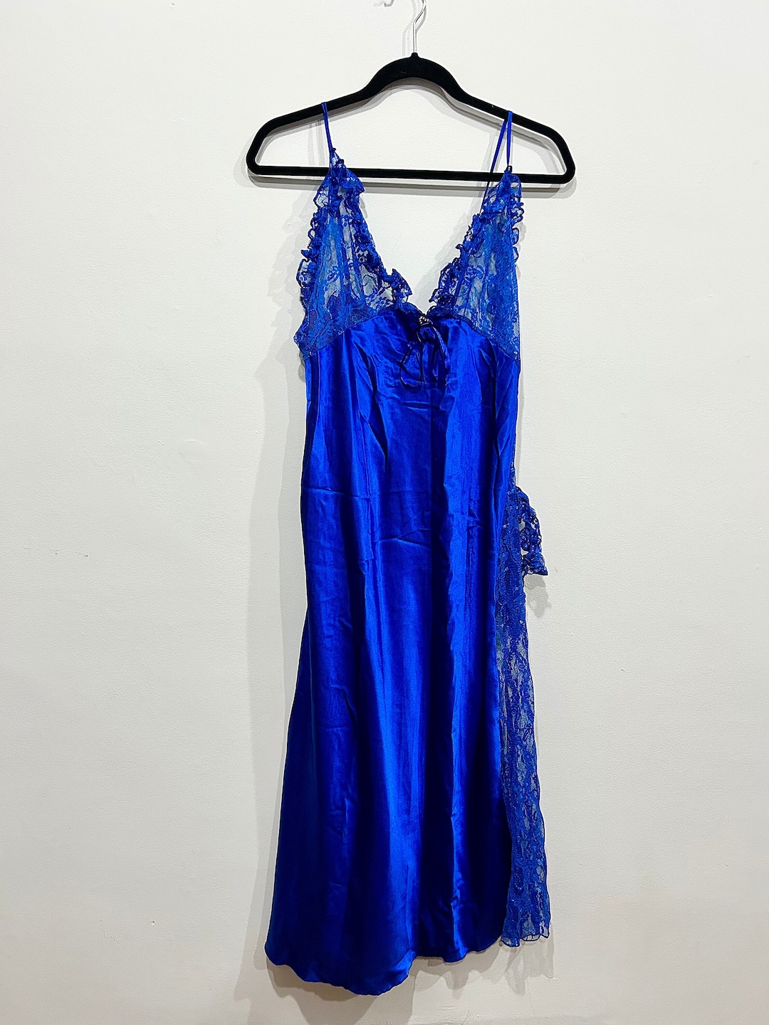 Vintage Silky Blue & Lace Slip With Thigh Slit - Etsy
