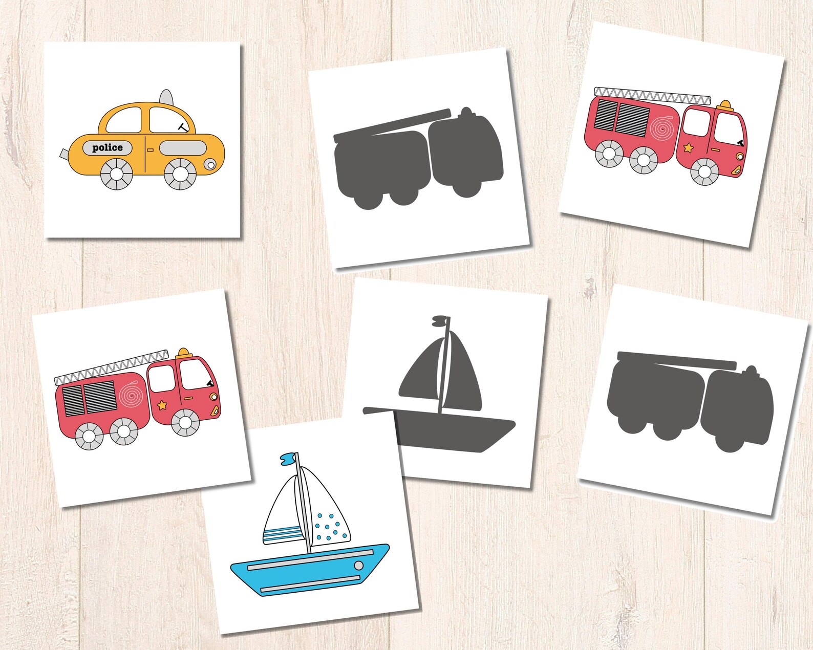 48 Transportation Shadow Matching Cards, Montessori Matching Cards ...