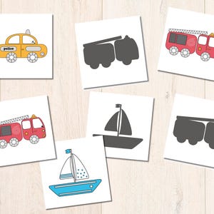 48 Transportation Shadow Matching Cards, Montessori Matching Cards ...