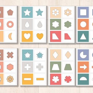 Printable Geometric Shape Matching Cards for Kids, 48 Educational ...