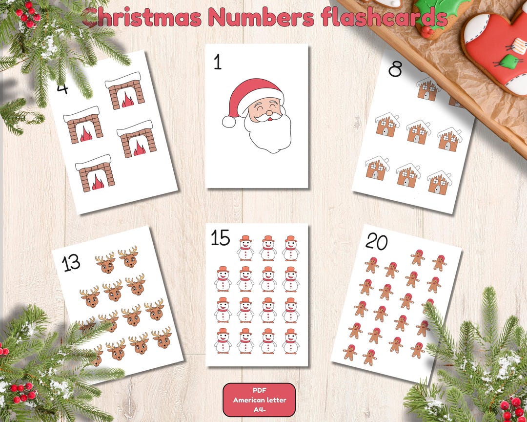 Christmas Number Cards From 1 to 20 to Print, Counting Cards for the ...