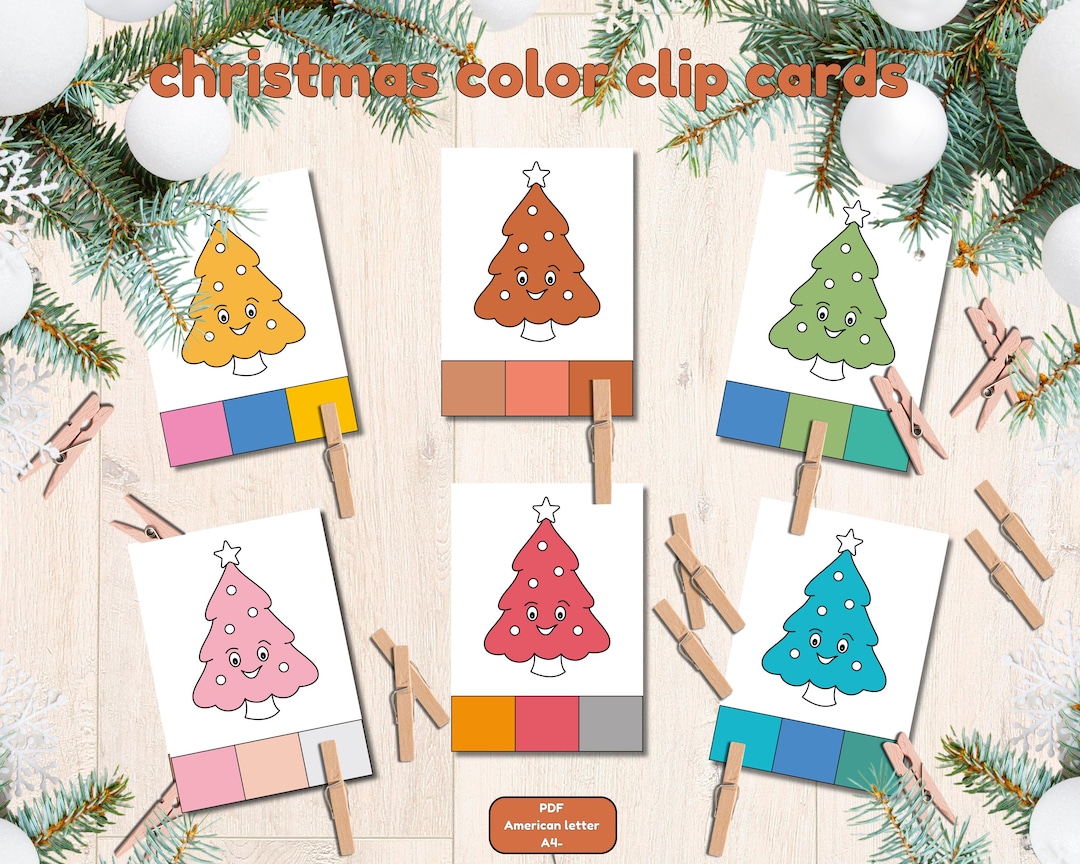 Printable Christmas Color Match and Clip Cards for Kids, 20 Educational ...