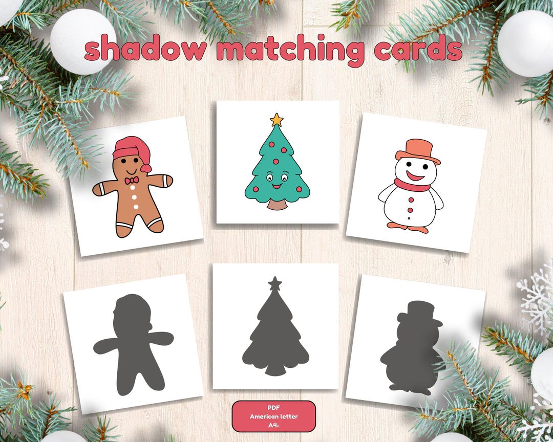 Christmas Shadow Pairing Card for Children, Christmas Season, Christmas ...