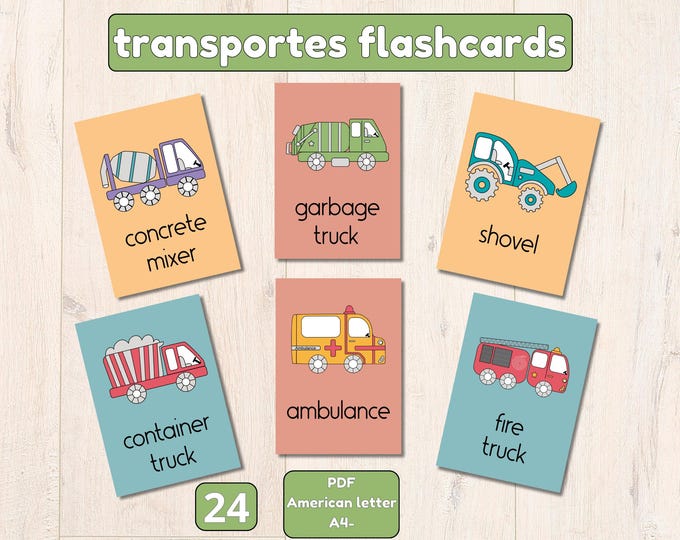 Printable Transport Cards, Flash Cards, Vehicle Matching, Childrens ...
