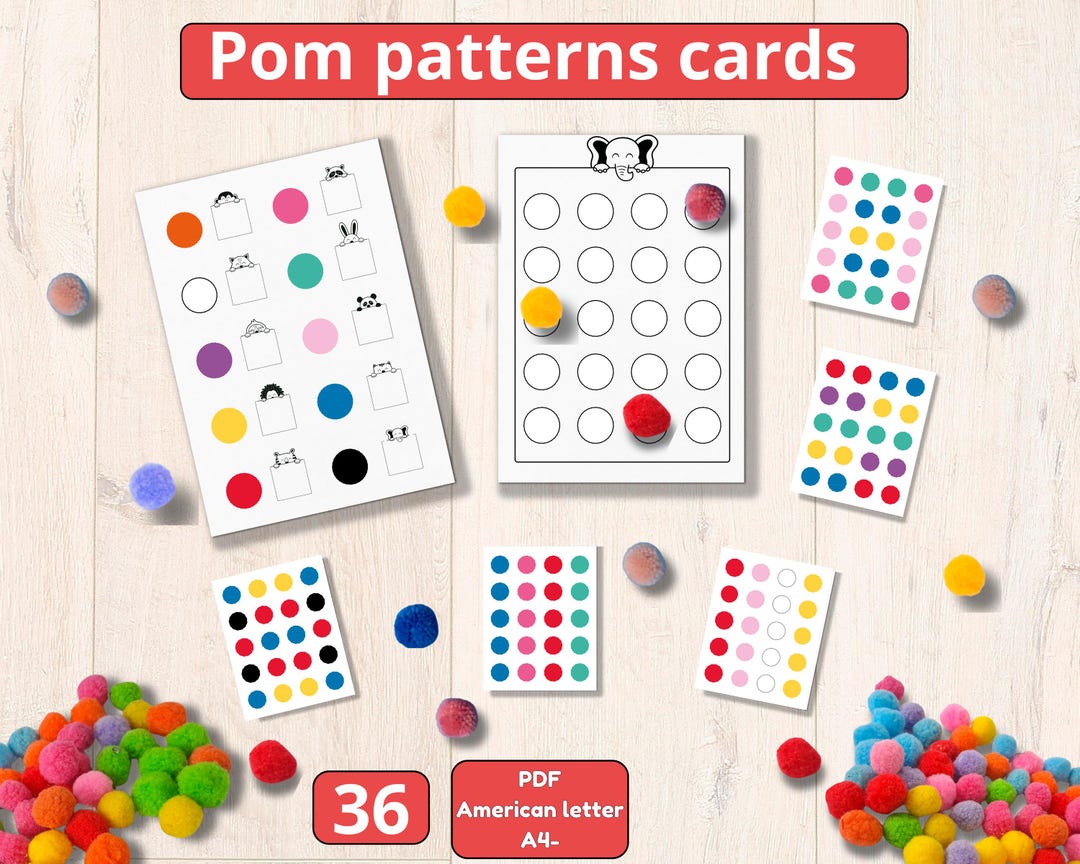 Color Pattern Activity Cards for Preschool, Printable Pom Patterns for ...