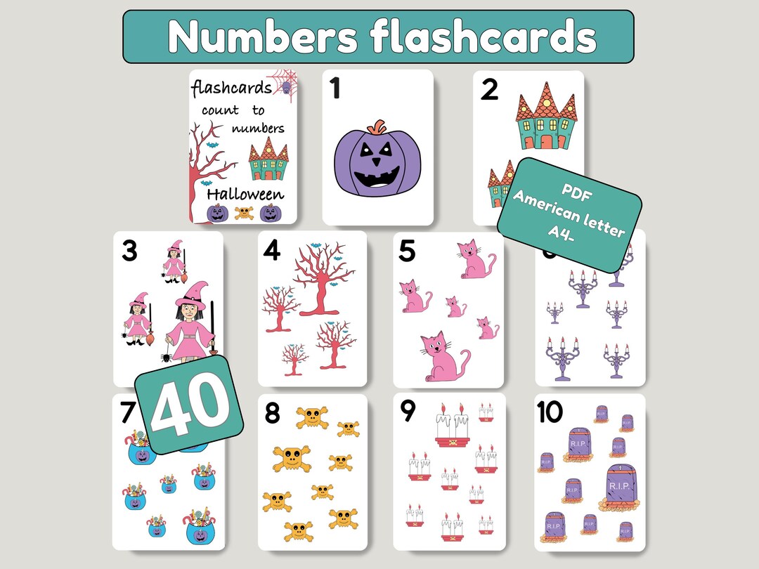 Halloween Number Cards for Kid, Printable Numbers for Kindergarten ...