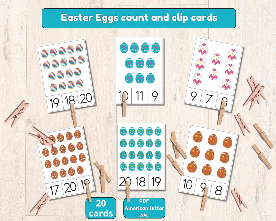 Printable Easter Counting Cards and Clip Activity for Kids, Educational ...