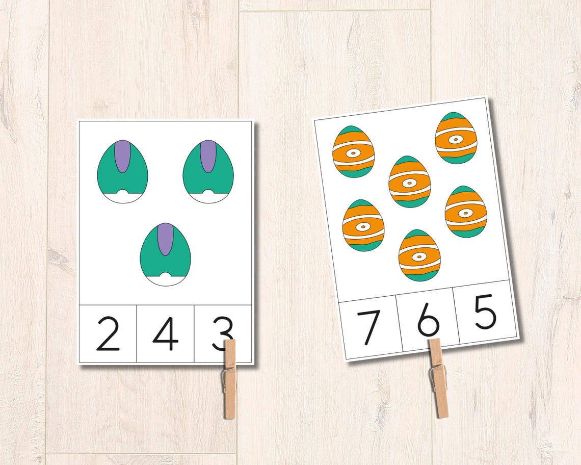 Printable Easter Counting Cards and Clip Activity for Kids, Educational ...