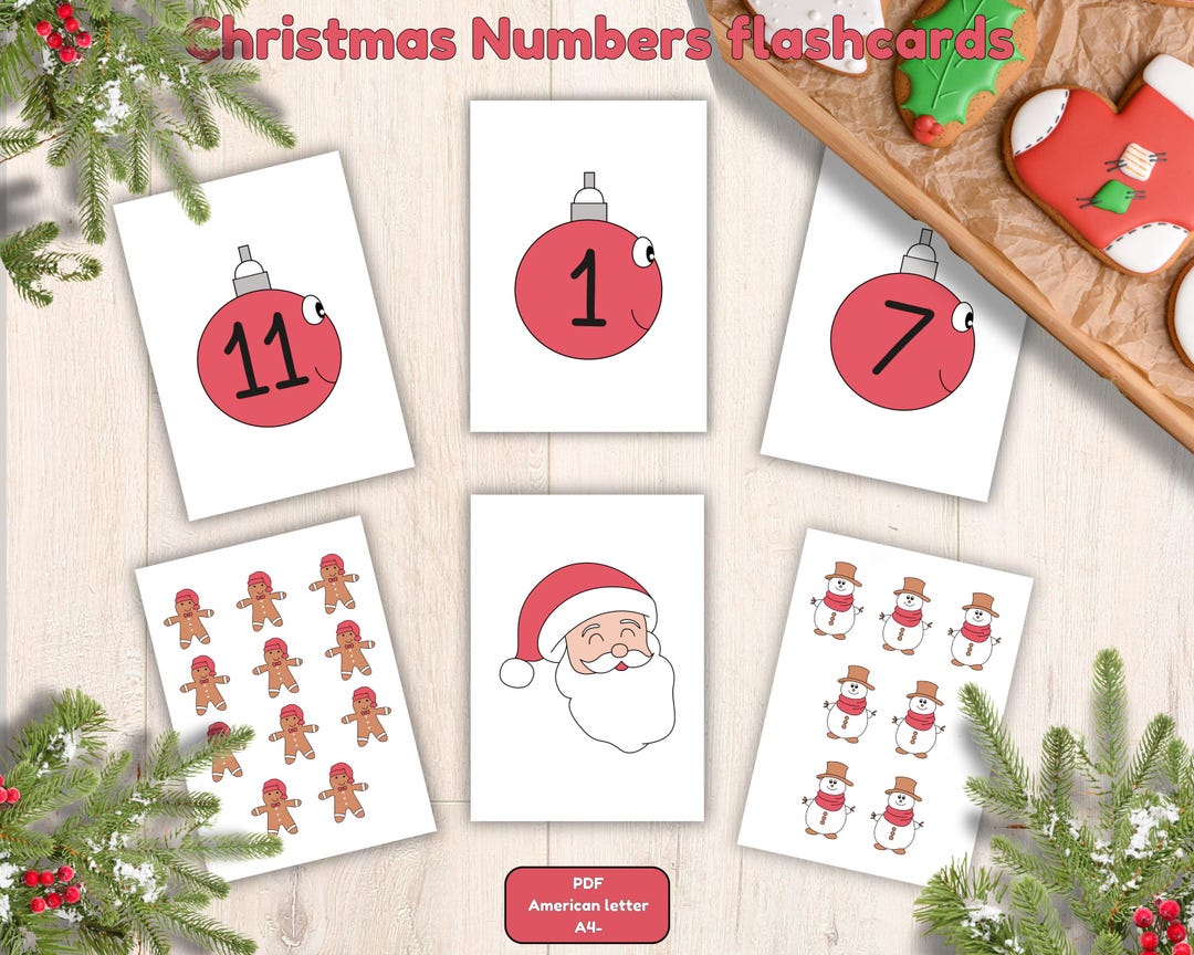 Tarjetas Educativas Números De Navidad, Tarjetas Numéricas Del 1 Al 20 ...
