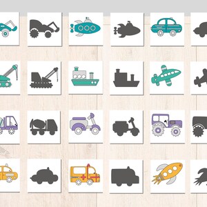 48 Transportation Shadow Matching Cards, Montessori Matching Cards ...