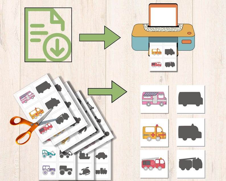 48 Transportation Shadow Matching Cards, Montessori Matching Cards ...