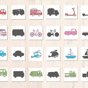 48 Transportation Shadow Matching Cards, Montessori Matching Cards ...