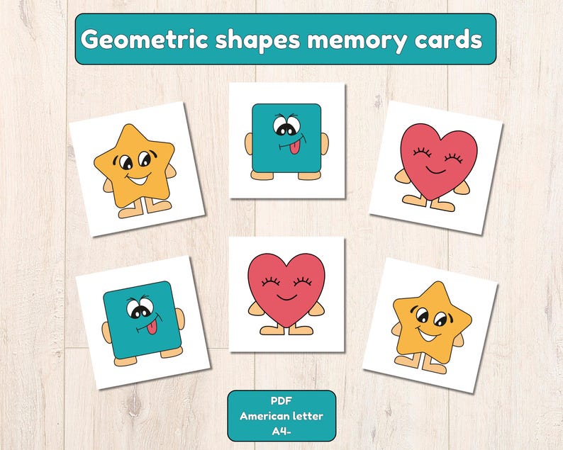 Printable Geometric Shape Memory Game for Kids, Montessori Educational ...