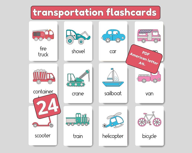 Printable Transportation Vehicle Flashcards for Kids, Preschool ...