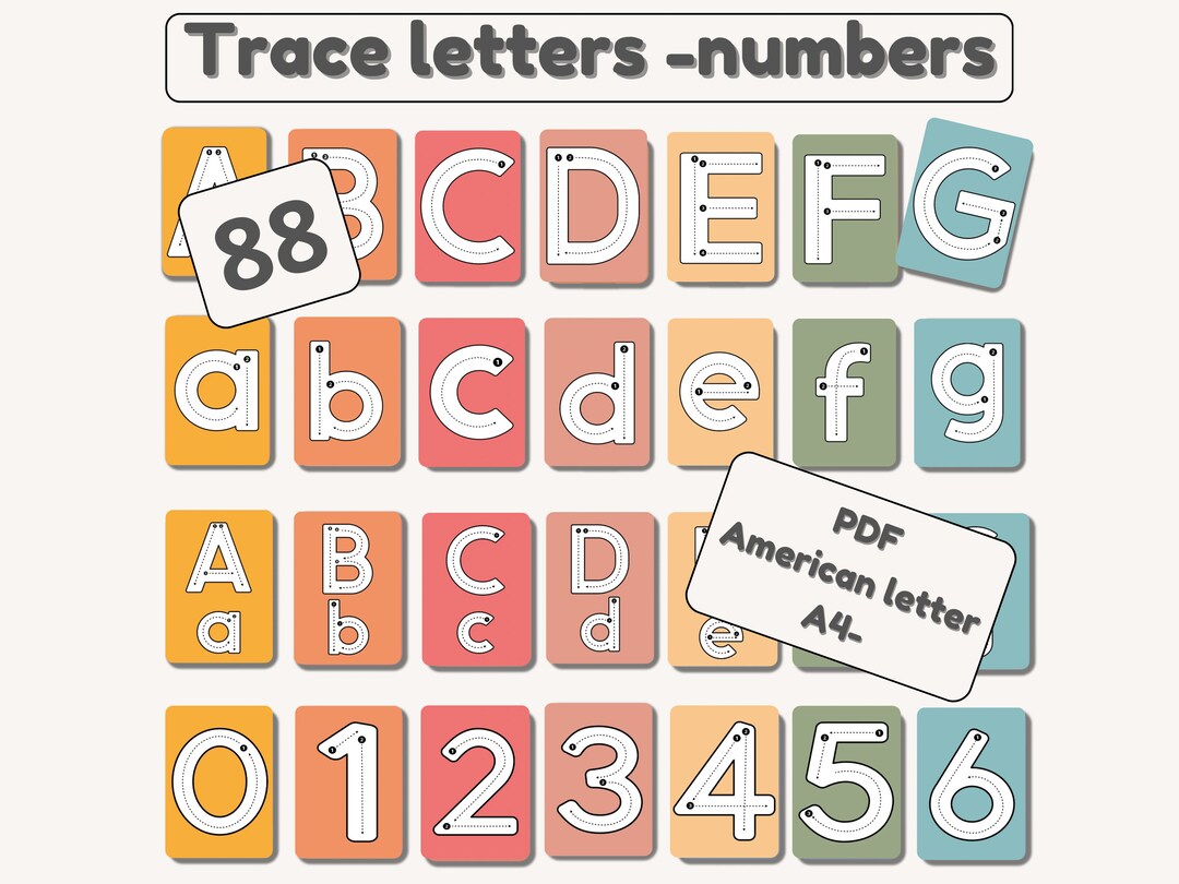 Complete Alphabet and Number Tracing Letters for Kids, 88 Colorful ...