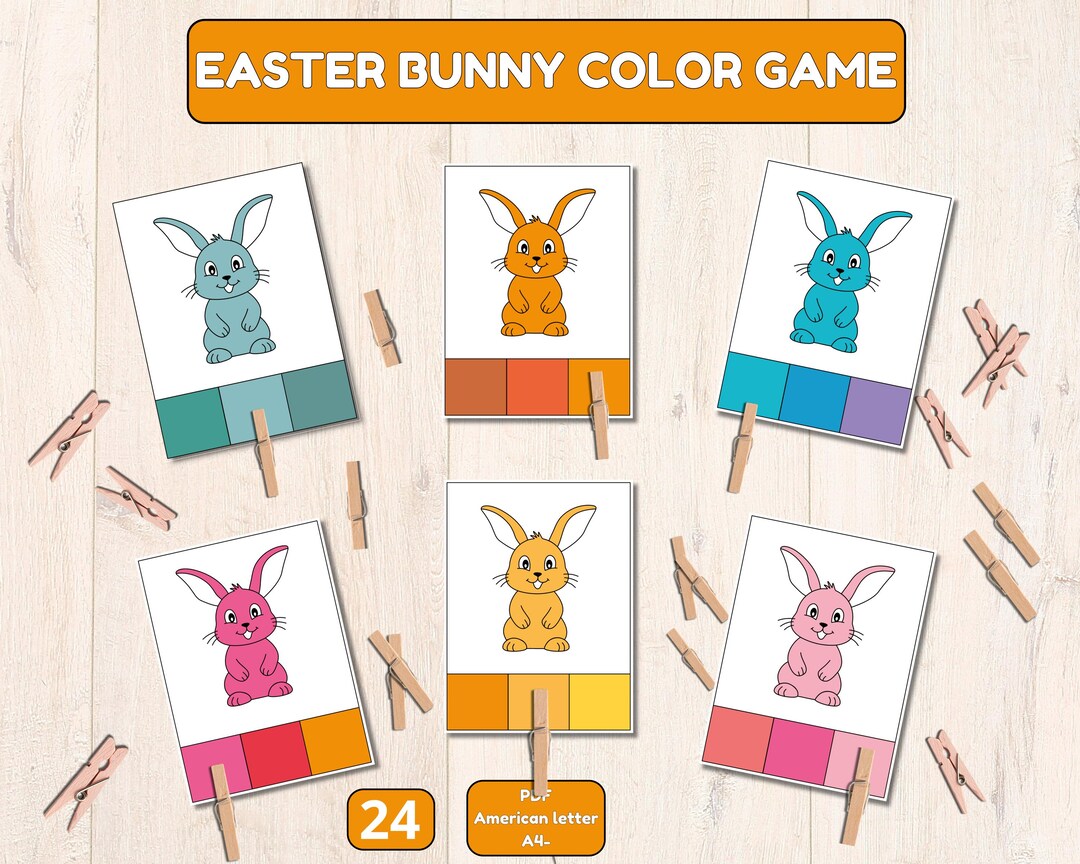 Easter Bunny Color Matching Game for Kindergarten, Colores Clip Cards ...