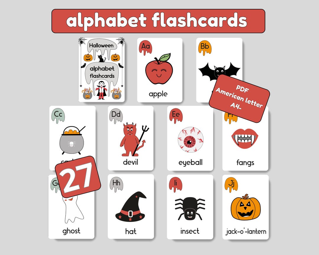 Halloween Themed ABC Flashcards for Kids, Halloween ABC Cards for ...