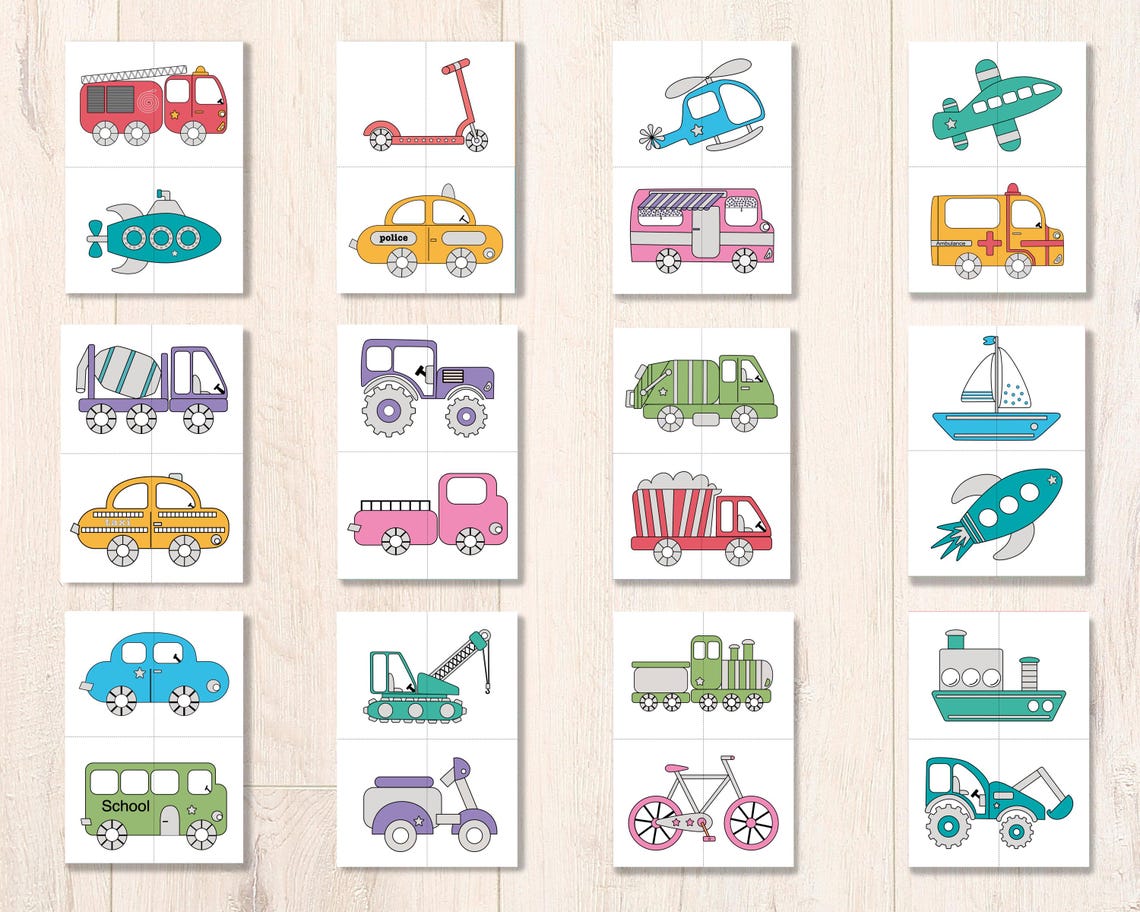 Transportation Matching Game for Kids, Two- Piece Puzzle,preschool and ...
